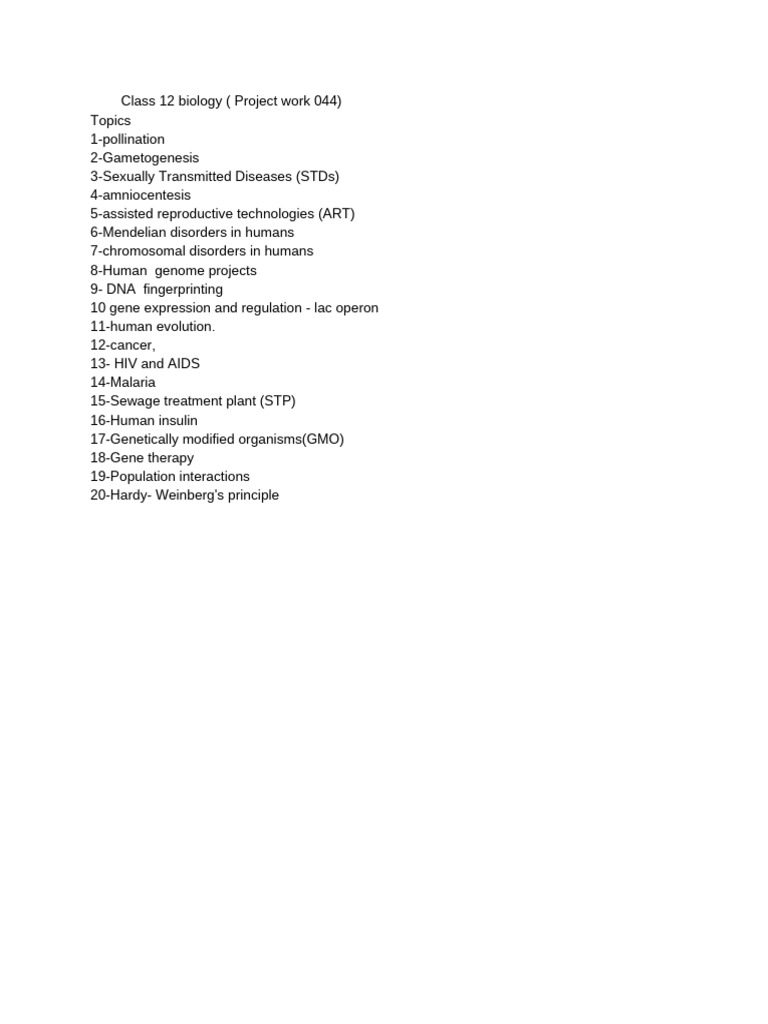 Class 12 Biology Project Work 2025-26 | PDF