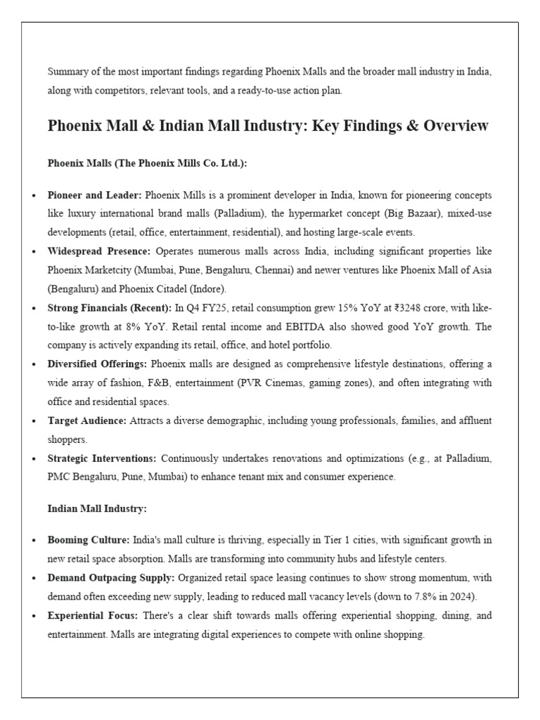 Phoenix Malls: Industry Insights & Strategy | PDF | Retail | Analytics