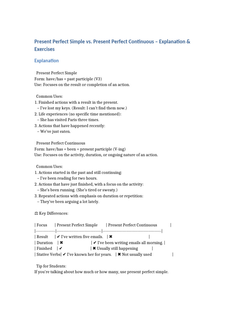 Present Perfect Explanation and Exercises B2 | PDF | Linguistics | Grammar