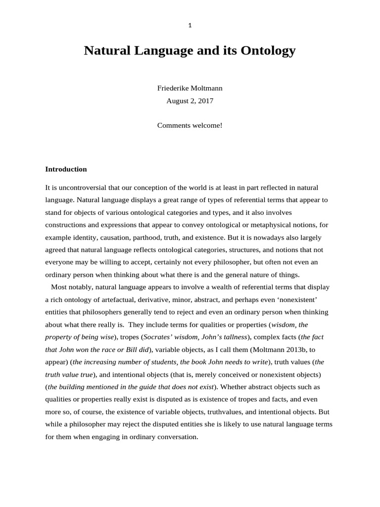 Natural-Language-And-Its-Ontology - Moltmann | PDF | Metaphysics | Ontology