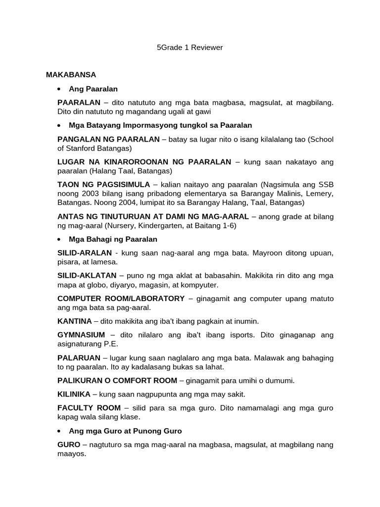 Grade 1 Reviewer | PDF