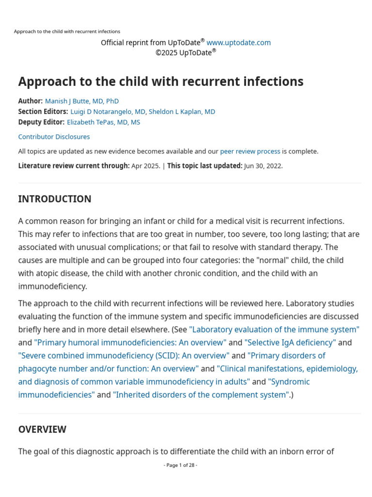 Managing Recurrent Infections in Children | PDF | Immunodeficiency ...