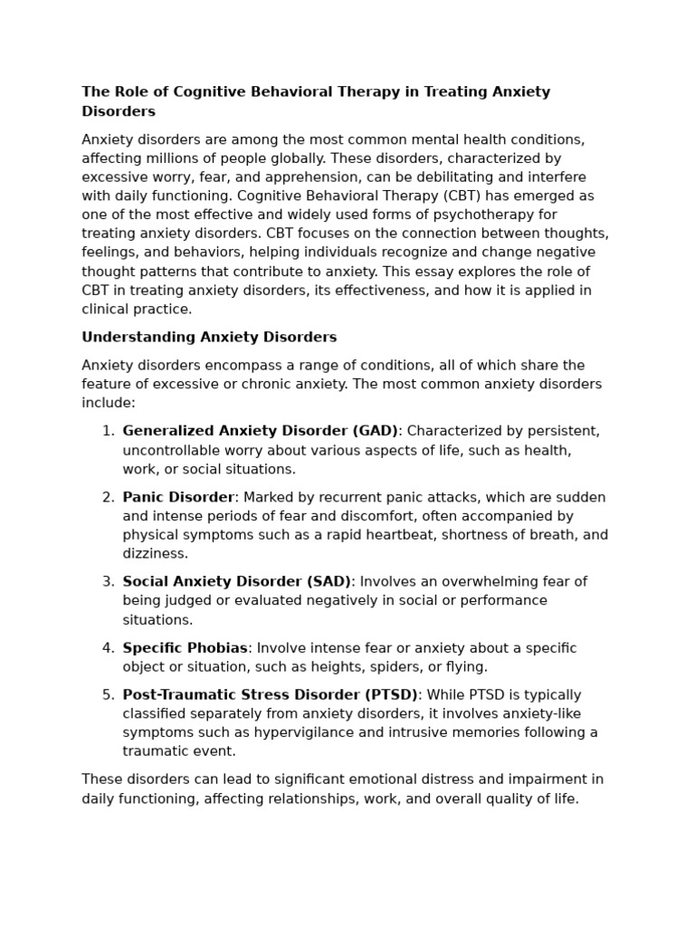 The Role of Cognitive Behavioral Therapy in Treating Anxiety Disorders | PDF | Cognitive ...