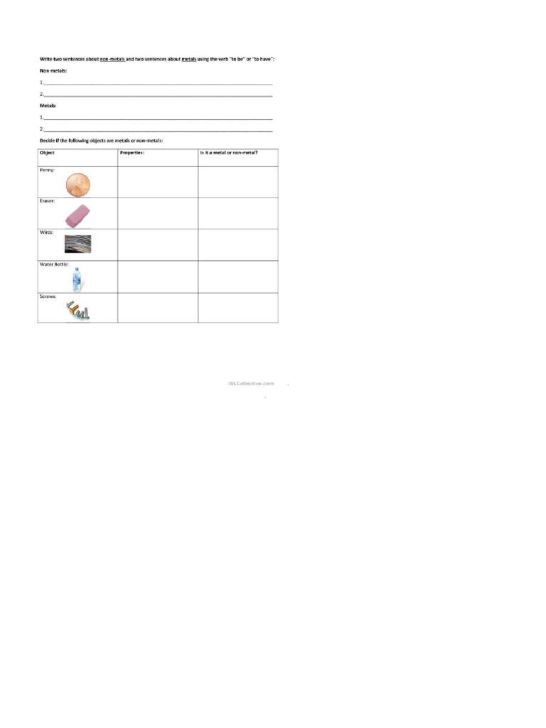 Metals and Nonmetals Worksheet Fun Activities Games 28400 2.Jpg | PDF