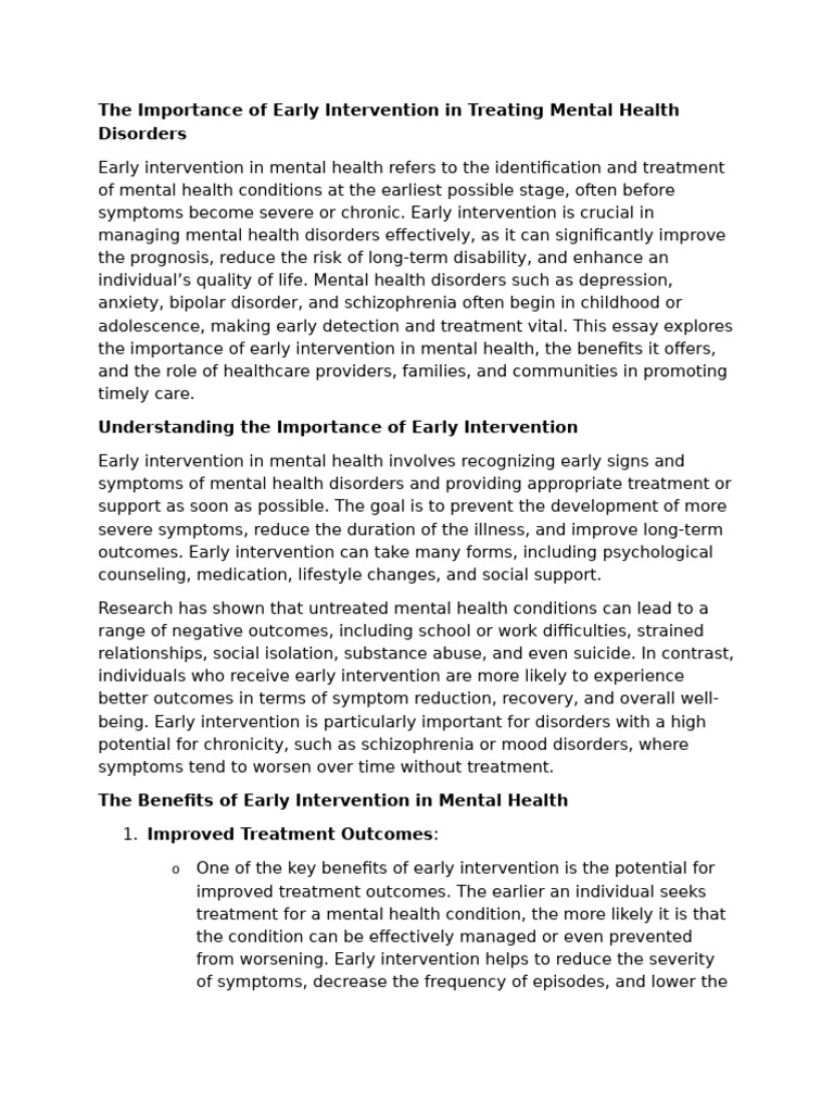 The Importance of Early Intervention in Treating Mental Health ...