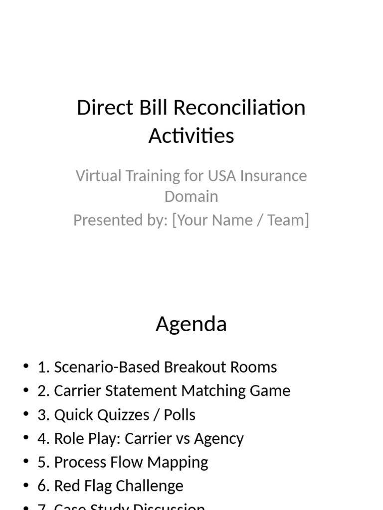 Direct Bill Reconciliation Training Activities | PDF