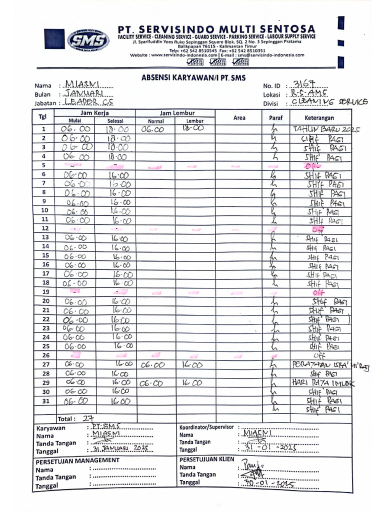 Absensi Harian CS Rumah Sakit AMS | PDF