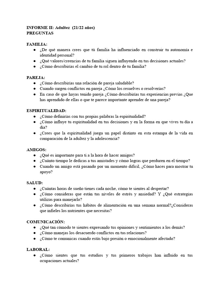 Informe II - Adultez (21-22 Años) - 1 | PDF