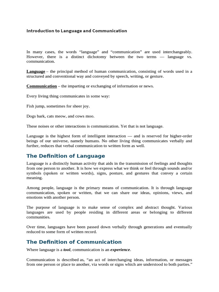 Language And Communication Pdf Communication Gesture
