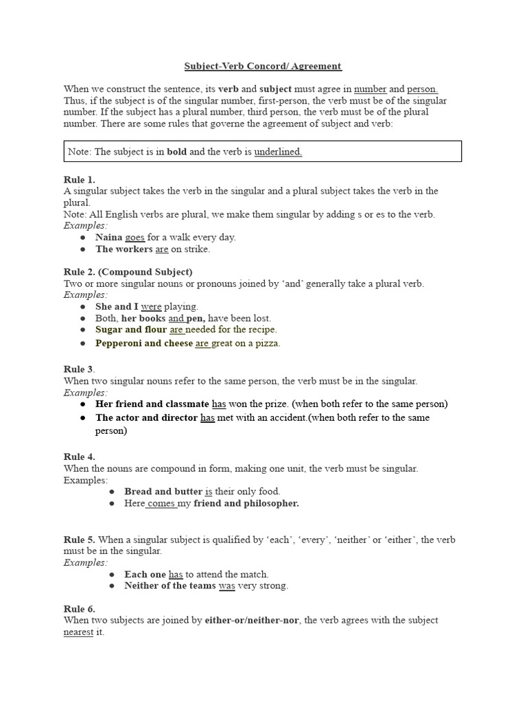 Asn Subject-Verb Concord - Agreement | PDF | Grammatical Number | Plural