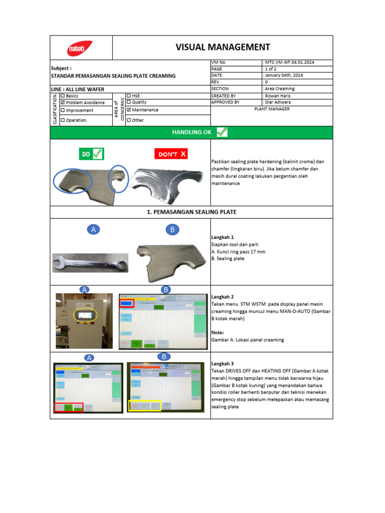 Standar Pemasangan Sealing Plate Creaming | PDF