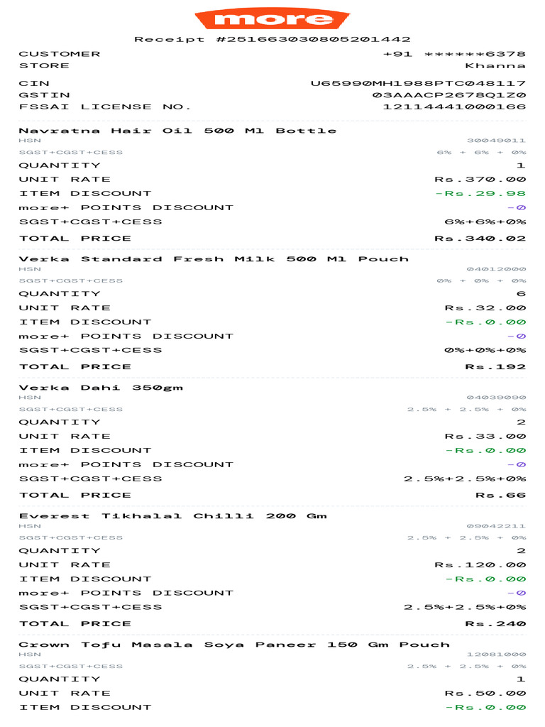 Receipt 251663030805201442 | PDF | Cuisine | Foods