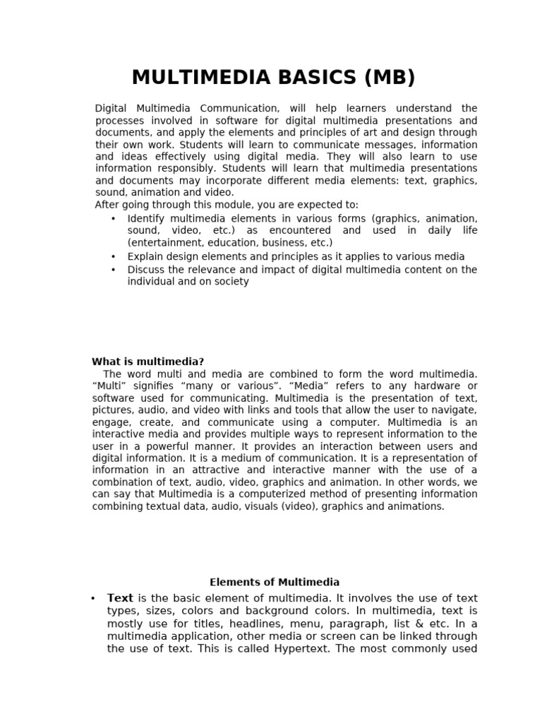 Understanding Digital Multimedia Basics | PDF | Graphics | Multimedia