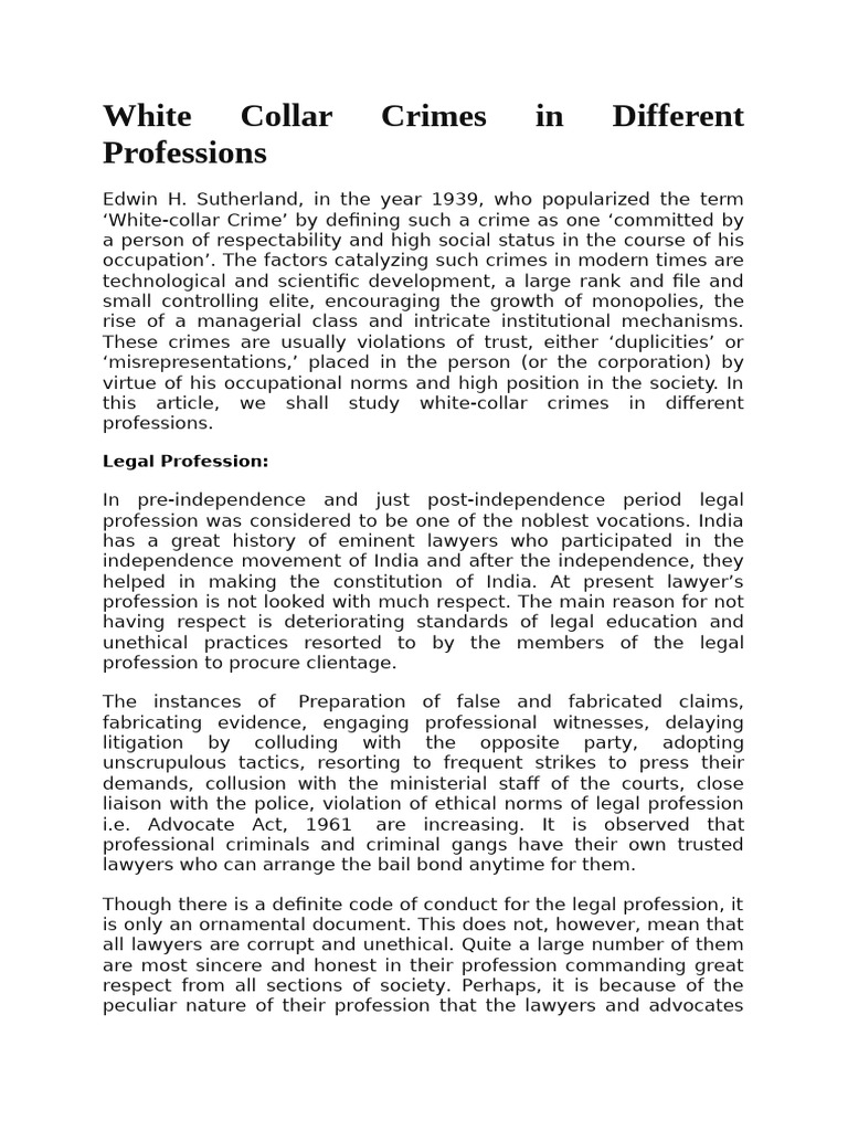 White-Collar Crimes Across Professions | PDF | Physician | Crimes