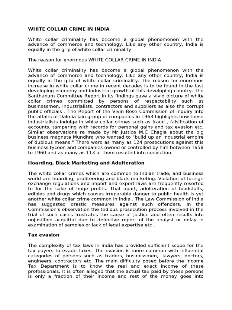White Collar Crime Trends in India | PDF | Cybercrime | Crimes