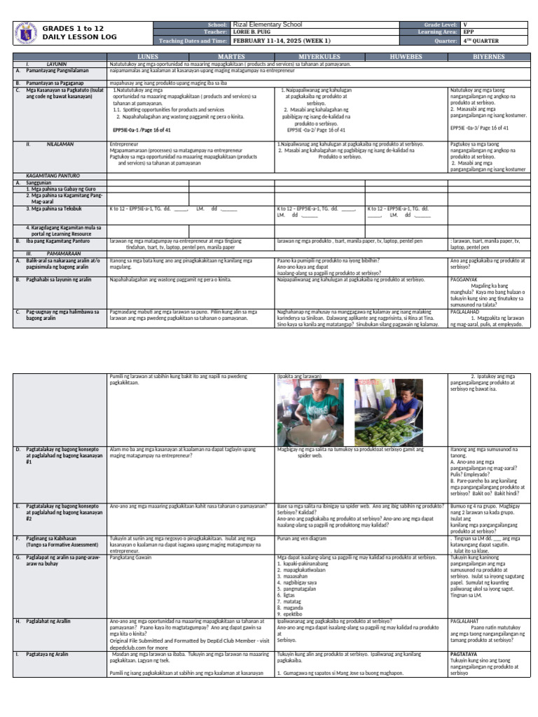 DLL - Epp 5 - Q4 - W1 | PDF