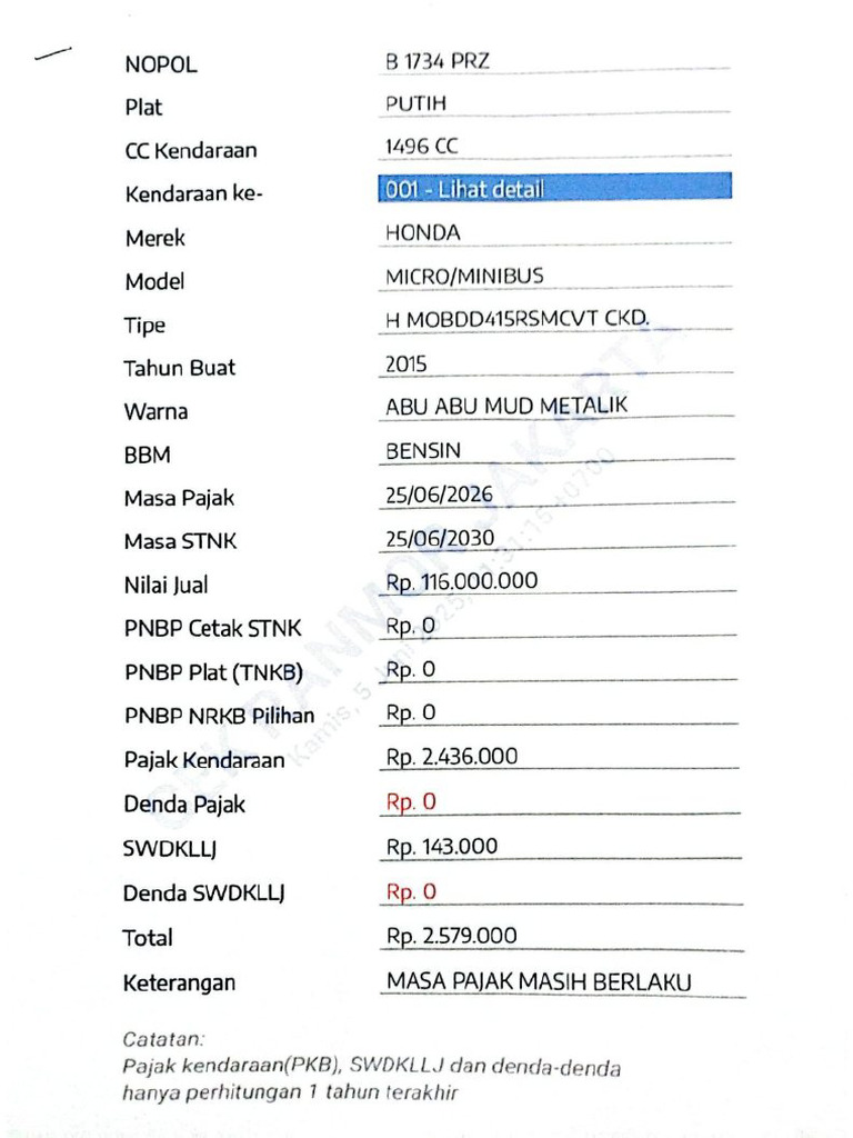 Data Kendaraan Dwi | PDF