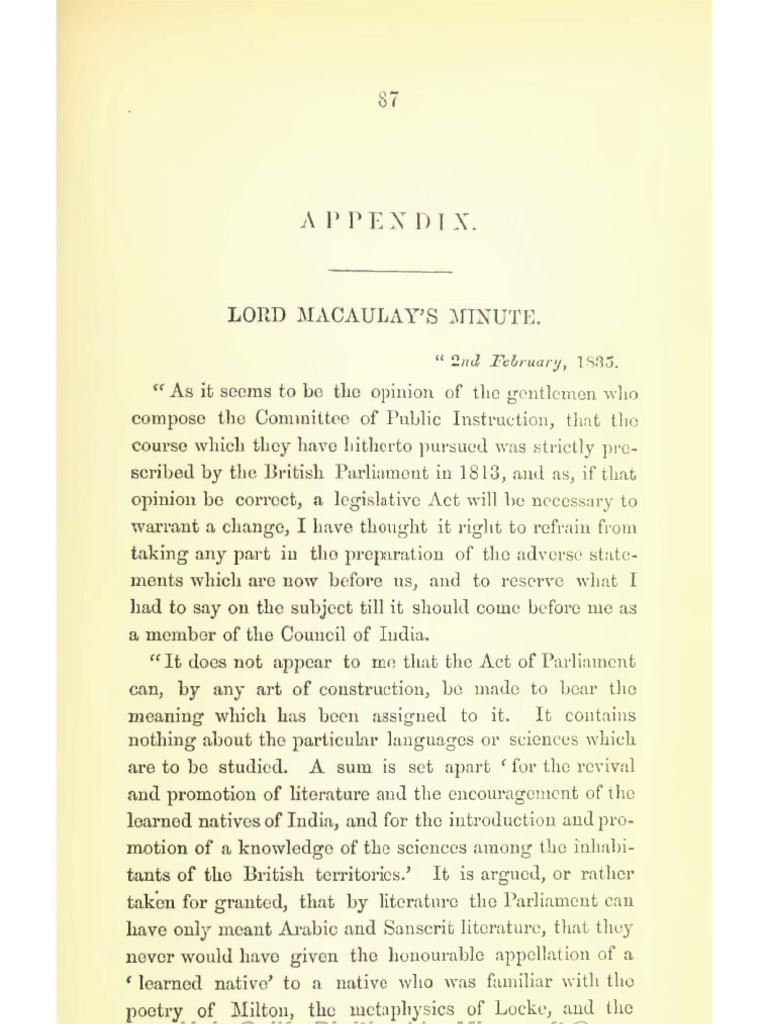 Minute on Education of Lord Macaulay - 2nd Feb 1835