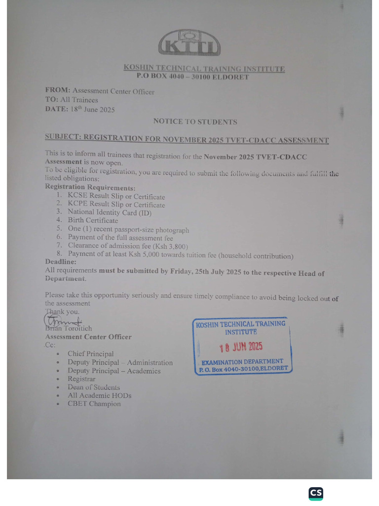 November 2025 Tvet - Cdacc Registration | PDF