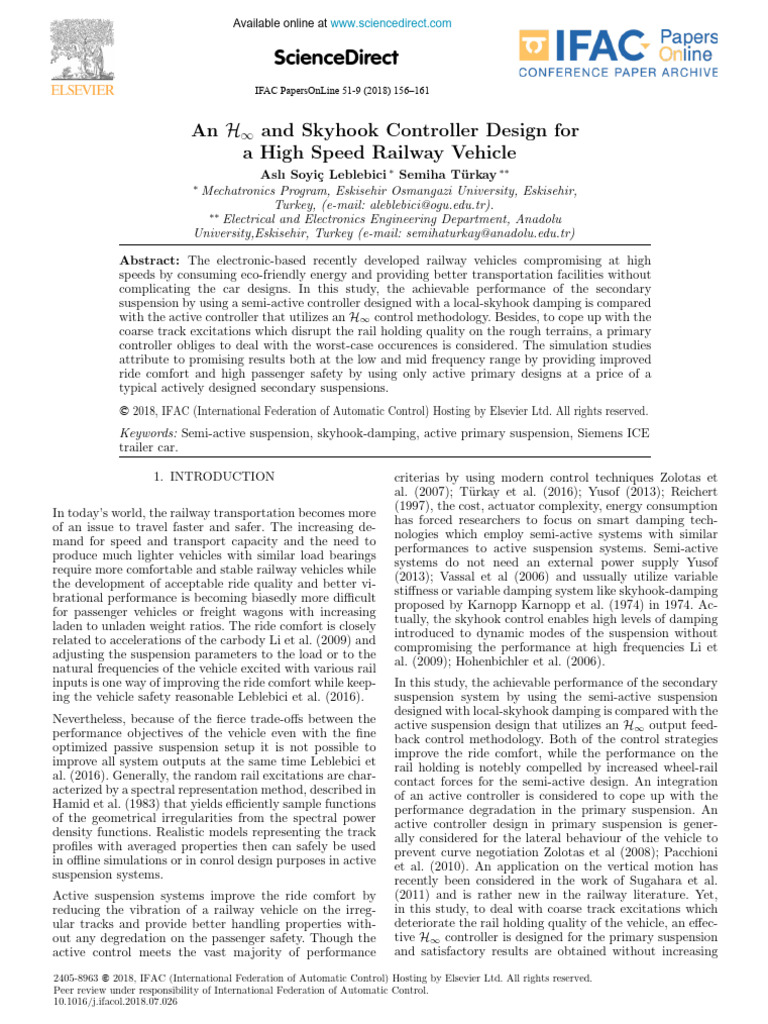 An H and Skyhook Controller Design For A High Speed Railway Vehicle ...