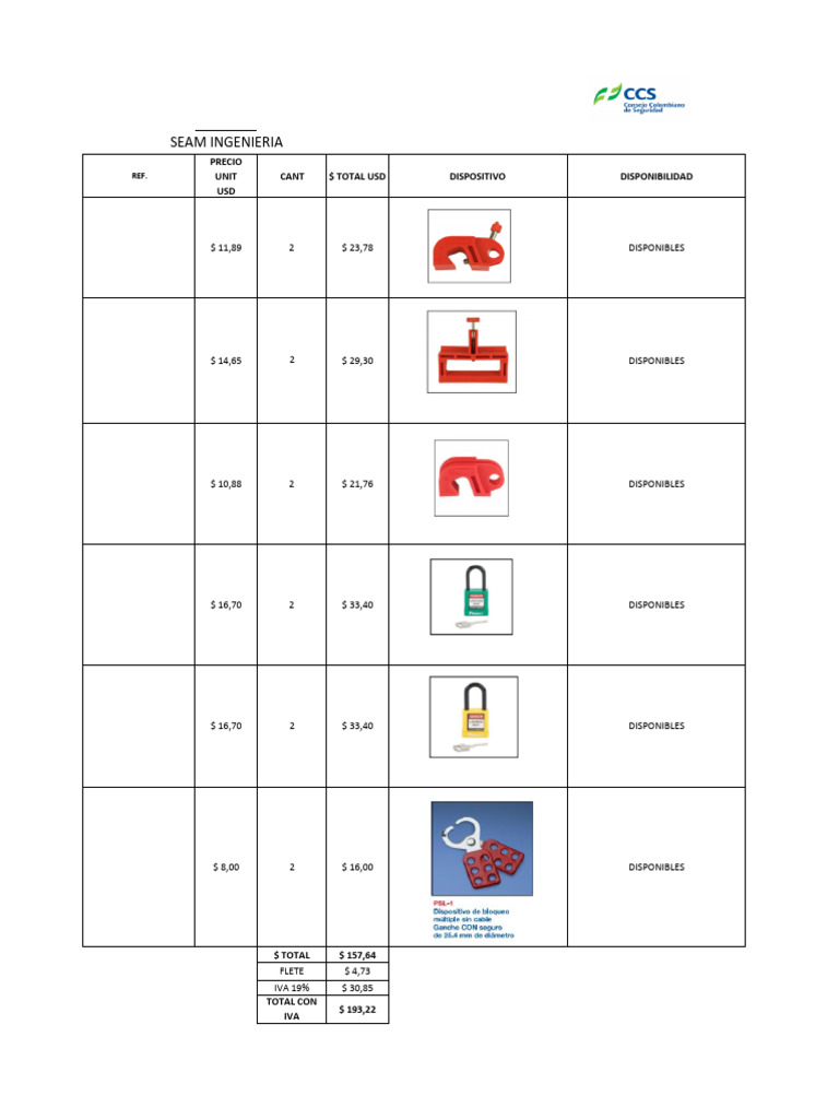 GC013 - 2023 - Cotización - Bloqueadores - Seam Ingenieria | PDF