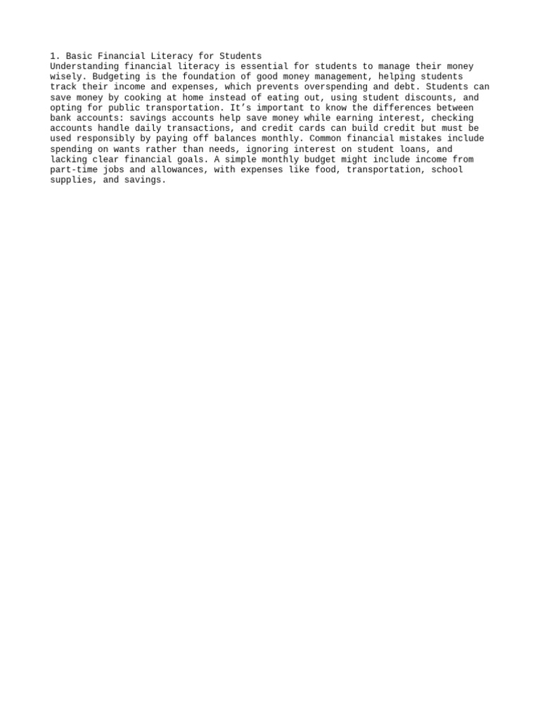 Financial Literacy - Students | PDF