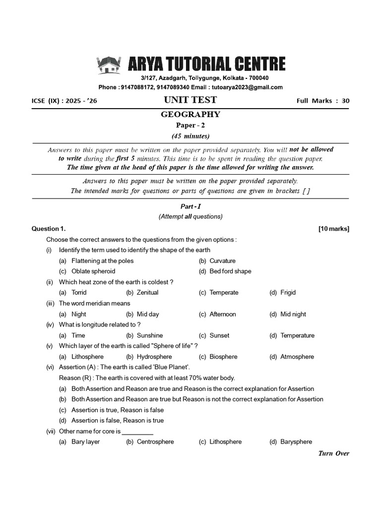 Geography Unit Test Questions and Answers | PDF | Earth | Physical Sciences