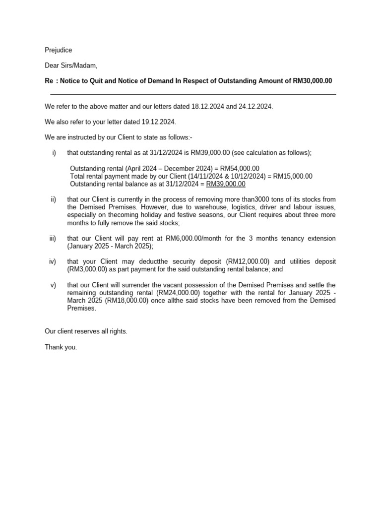 Notice To Quit and Notice of Demand in Respect of Outstanding Amount of ...