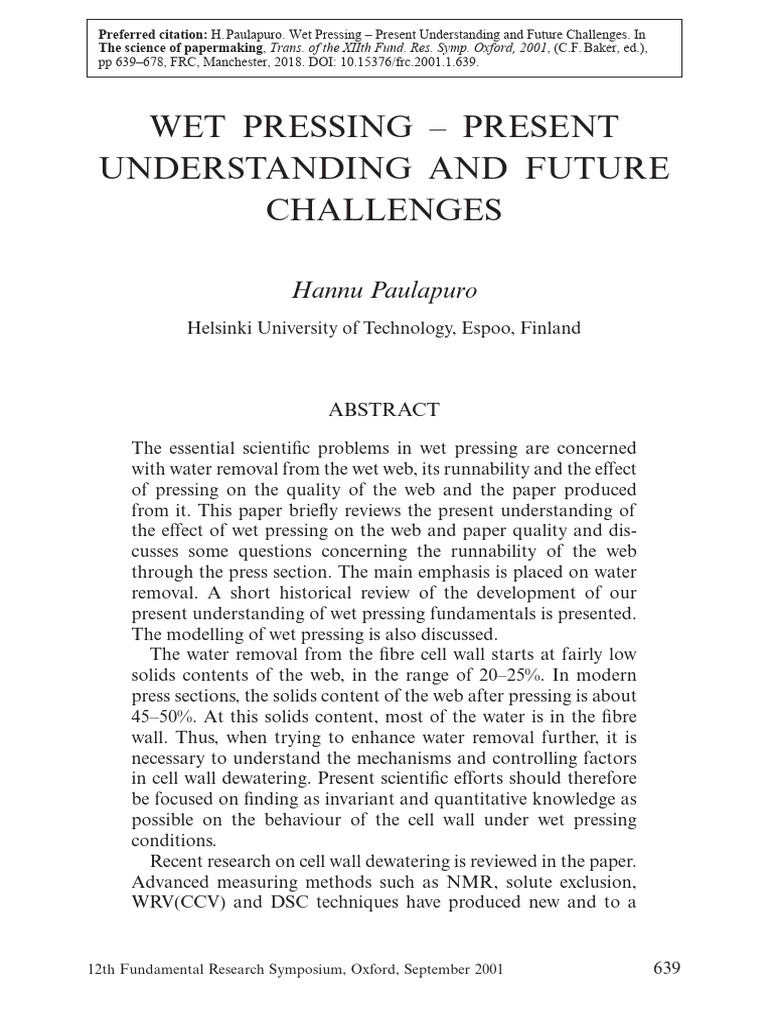 Wet Pressing: Current Insights & Challenges | PDF | Paper | Pressure