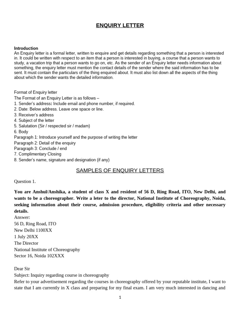 Enquiry Letter | PDF