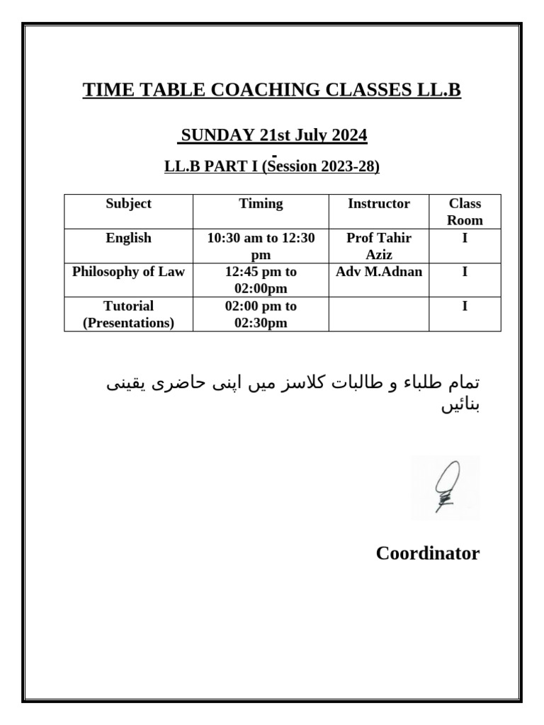 Time Table Coaching Classes | PDF