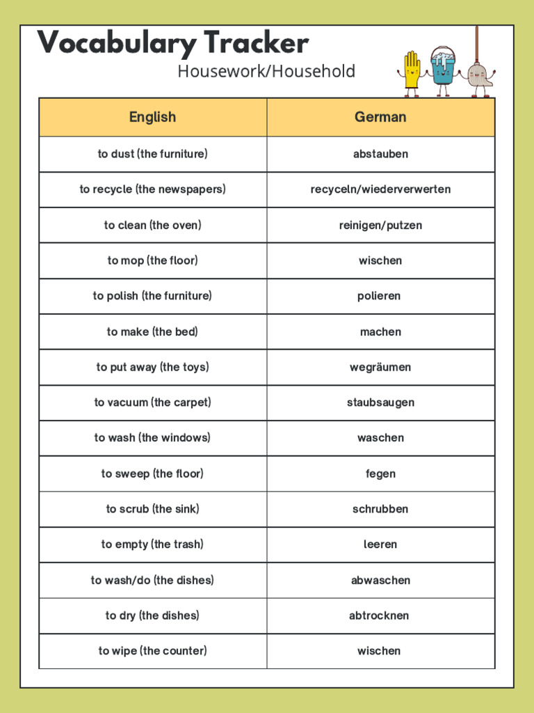 Vocab Tracker Housework | PDF
