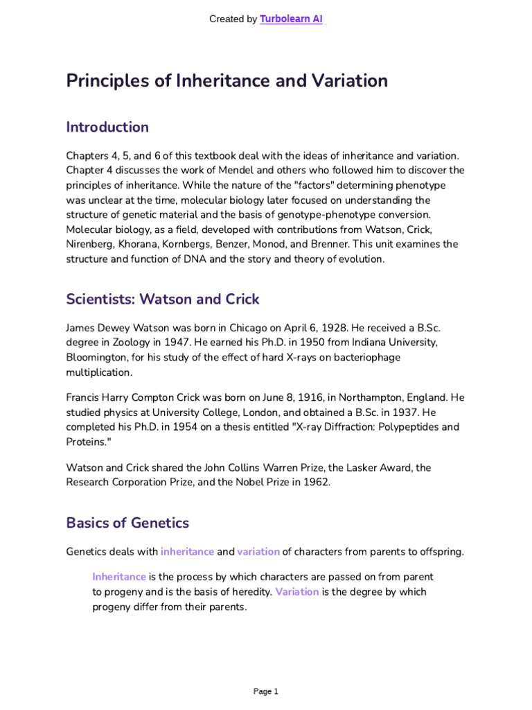 Principle of Inheritance and Variation | PDF | Dominance (Genetics ...