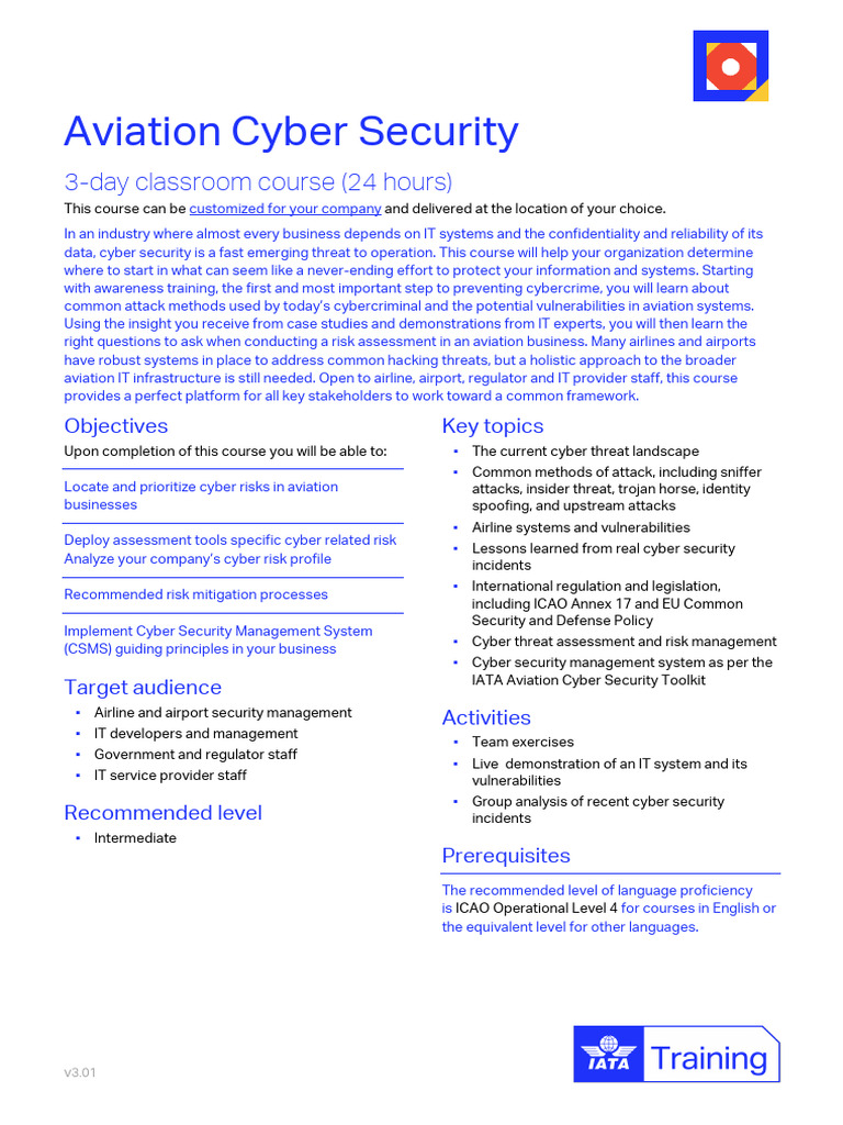 Training Tscs59 Aviation Cyber Security | PDF | Computer Security | Security