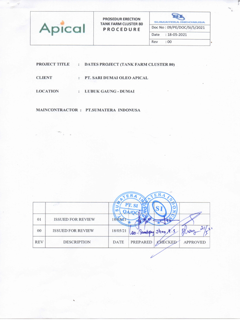 Prosedure Tanki Project Apical | PDF