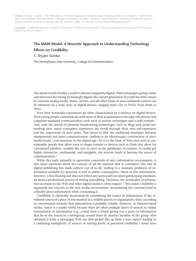 MAIN Model: Understanding Credibility in Digital Media | PDF ...