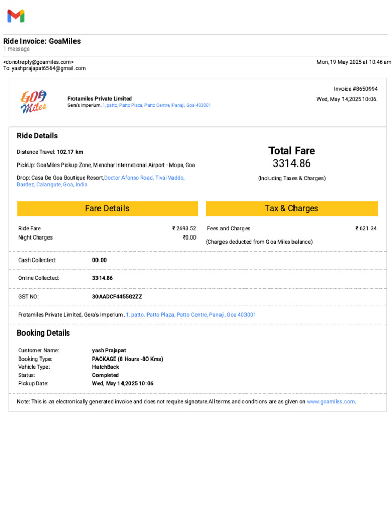 Gmail - Ride Invoice - GoaMiles | PDF