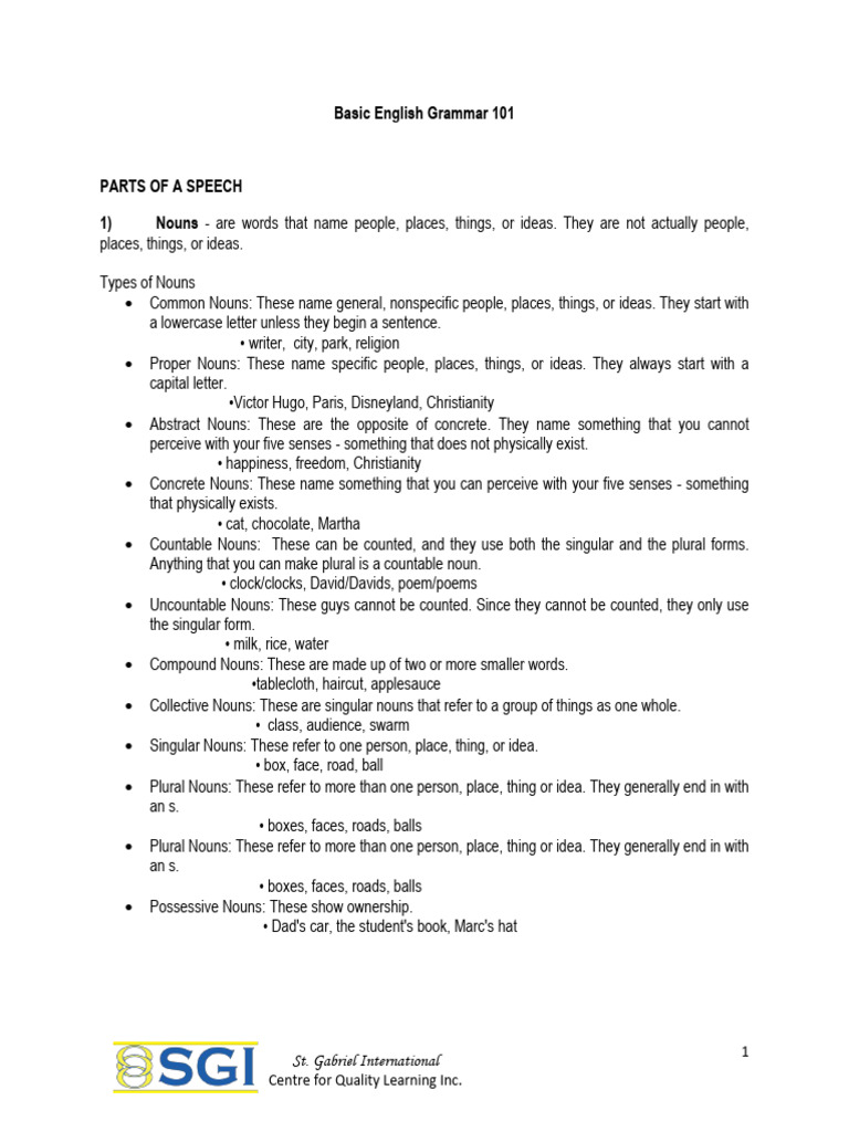 Basic English Grammar: Parts of Speech | PDF | Verb | Adverb