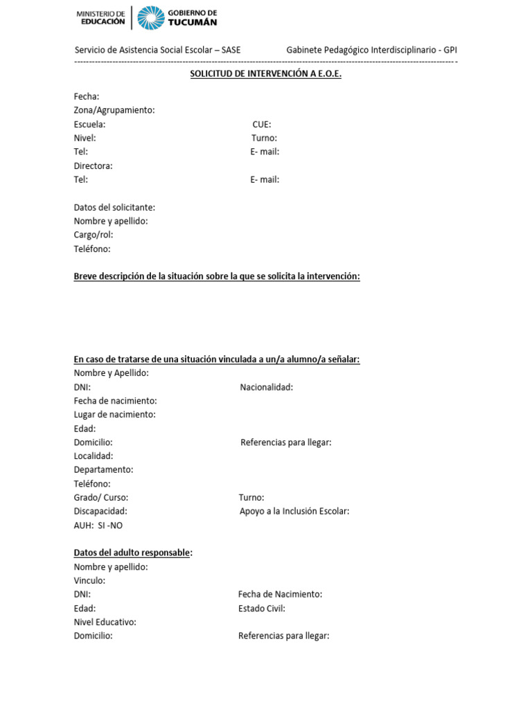 Pedido de Intervención Eoe | PDF