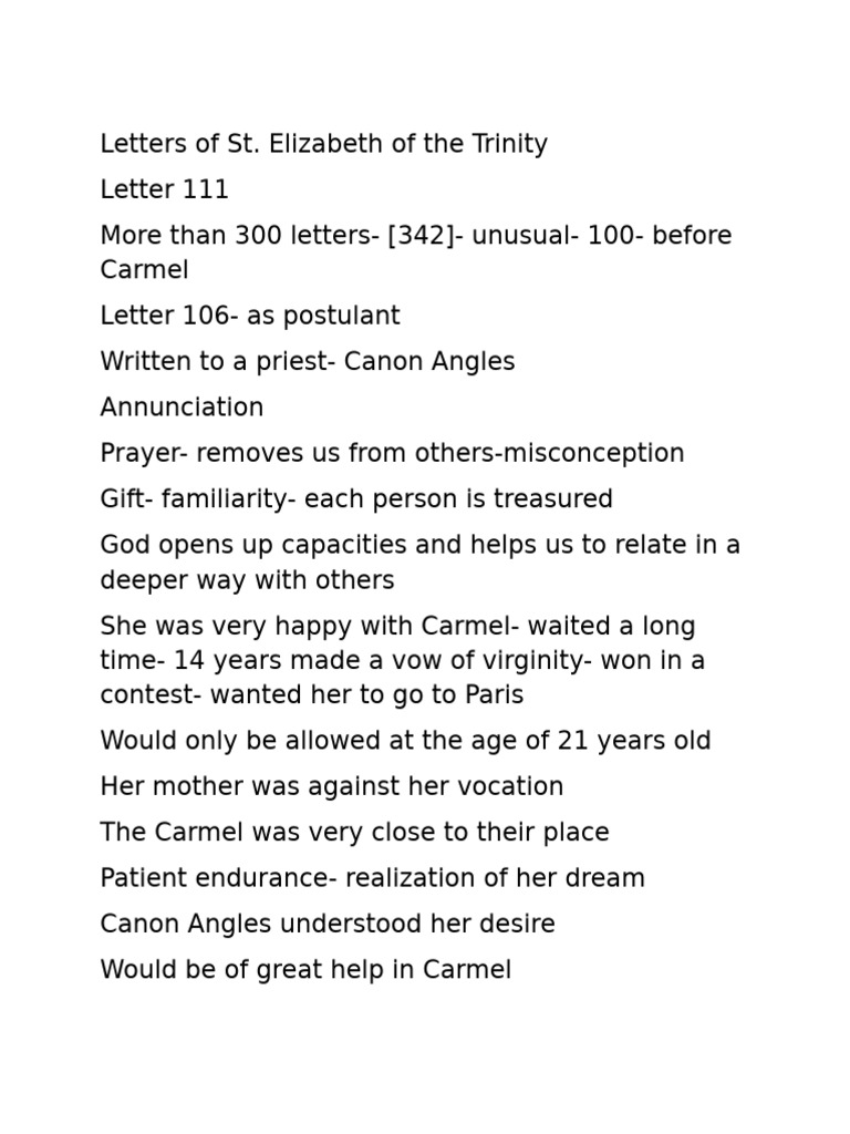 Letters of St. Elizabeth of the Trinity | PDF | Eucharist | Love