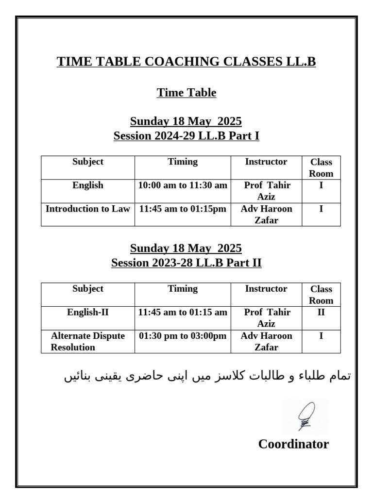 TIME TABLE COACHING April 2025 | PDF