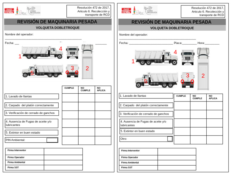 Checklist Retiro de Materiales - Volqueta | PDF