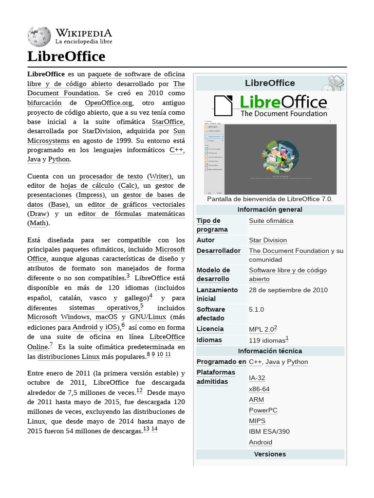 LibreOffice - Wikipedia, La Enciclopedia Libre | PDF | Paquetes de ...