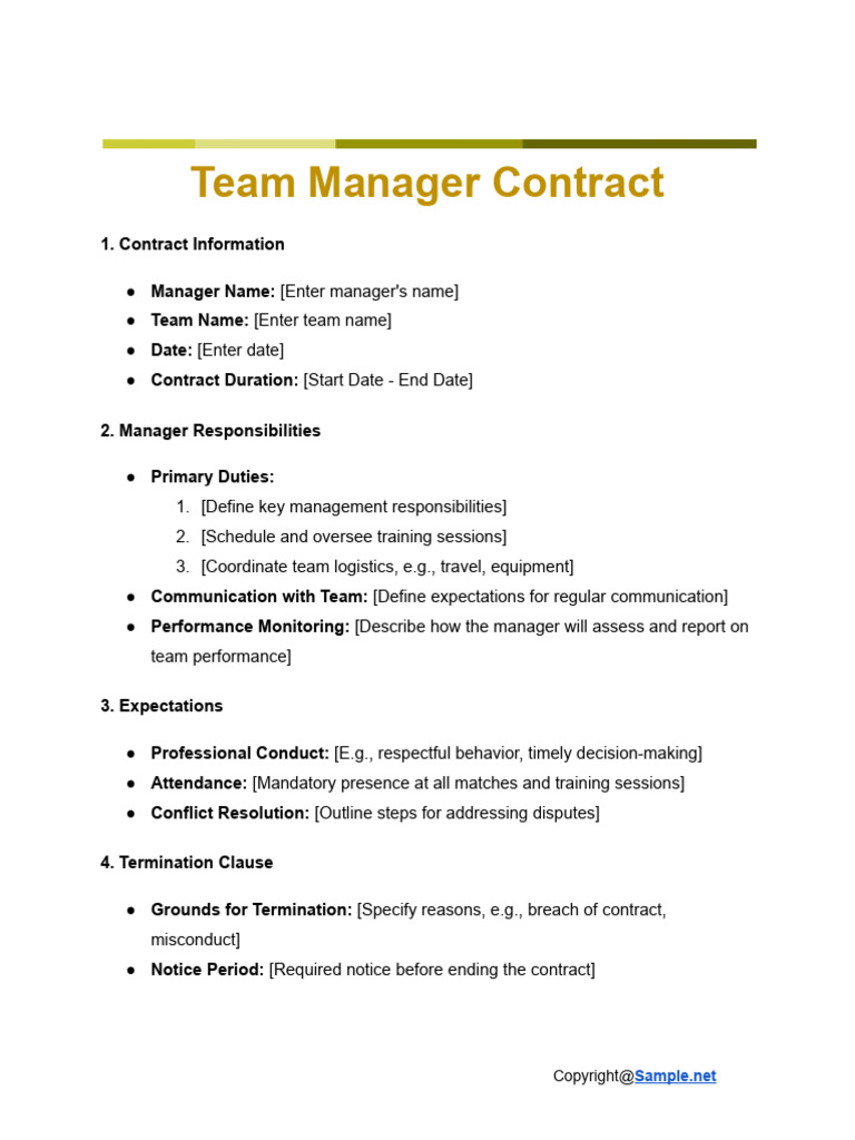 Team Manager Contract Template | PDF