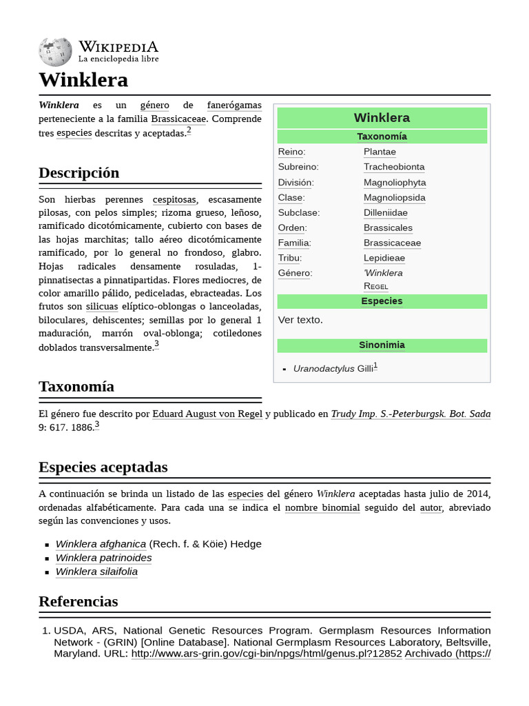 Winklera - Wikipedia, La Enciclopedia Libre | PDF | Nomenclatura ...