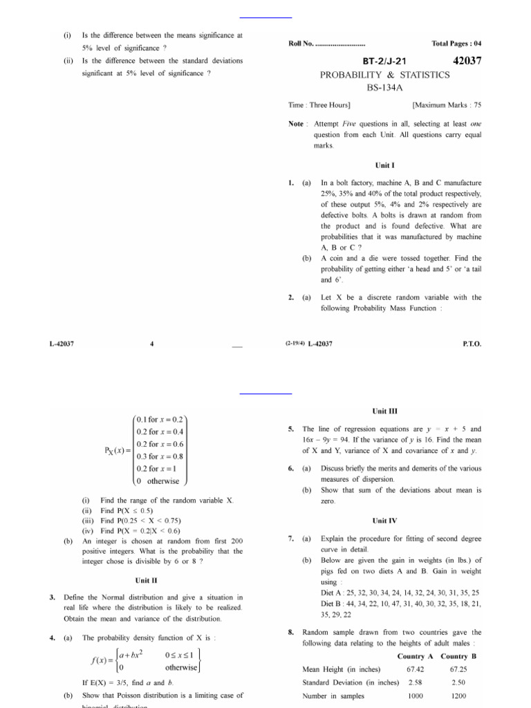 Math II 2021 Kuk 2nd Sem Cse | PDF