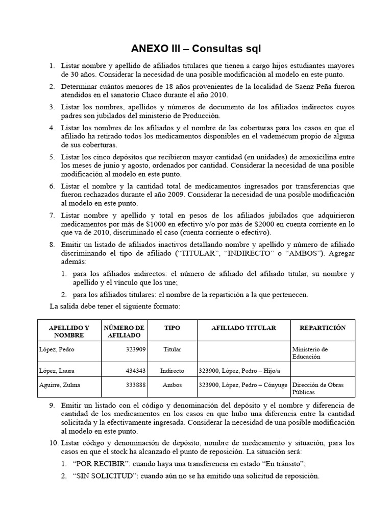 ANEXO III - Consultas SQL | PDF