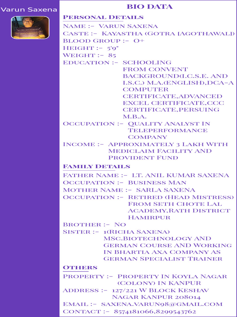 Varun Saxena: Kayastha Profile | PDF