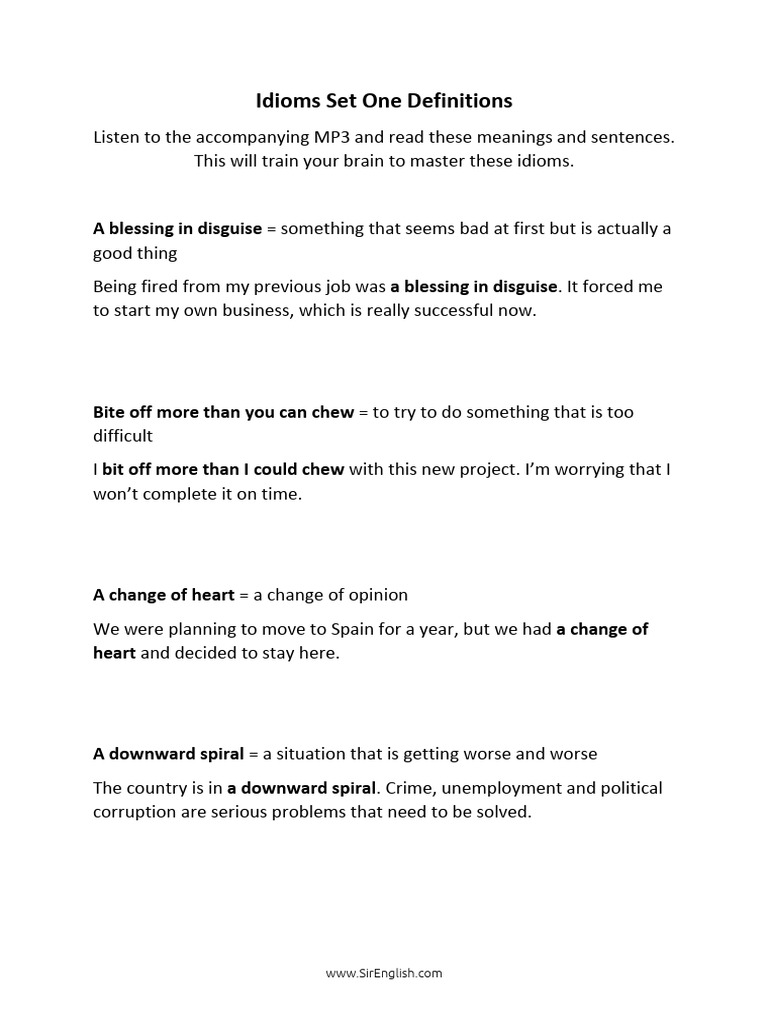 Idioms Set 1 Definitions | PDF