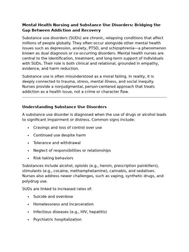 Mental Health Nursing and Substance Use Disorder1 | PDF | Substance ...